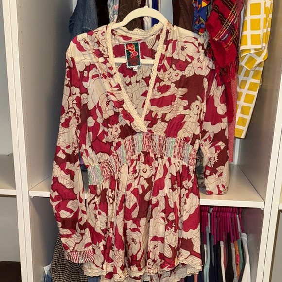 Johnny Was | Tops | Johnny Was Red And Cream Floral Embroidered Top ...